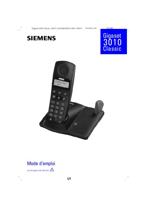 Notice SIEMENS GIGASET 3010 CLASSIC - téléphone sans fil Trouver une solution à un problème ...